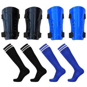 odowalker 2 pairs kids soccer shin guards & 2 pairs football soccer socks perforated breathable pads protector calf protective gear equipment for 5-15 years kids boys girls children teenagers