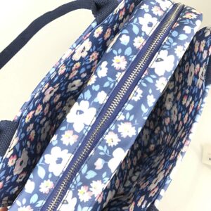 Cath Kidston DEMatt Oilcloth Busy Bag Handbag Water Resistant Crossbody Tote Island Flowers Pattern Navy Color