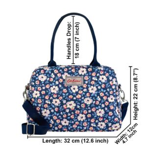 Cath Kidston DEMatt Oilcloth Busy Bag Handbag Water Resistant Crossbody Tote Island Flowers Pattern Navy Color