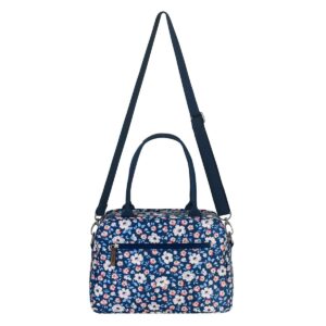 Cath Kidston DEMatt Oilcloth Busy Bag Handbag Water Resistant Crossbody Tote Island Flowers Pattern Navy Color