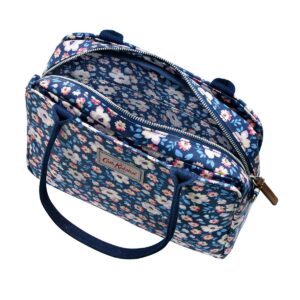 Cath Kidston DEMatt Oilcloth Busy Bag Handbag Water Resistant Crossbody Tote Island Flowers Pattern Navy Color