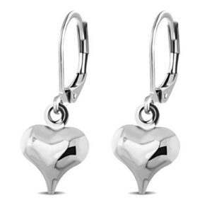 555Jewelry Stainless Steel Heart Shaped Earrings for Women - Silver Heart Hoop Earrings, Heart Love Cute Dangle Drop Lever Back Earrings - 1.1 inches