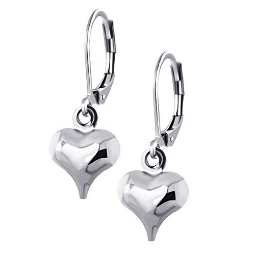 555Jewelry Stainless Steel Heart Shaped Earrings for Women - Silver Heart Hoop Earrings, Heart Love Cute Dangle Drop Lever Back Earrings - 1.1 inches