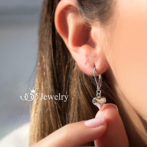 555Jewelry Stainless Steel Heart Shaped Earrings for Women - Silver Heart Hoop Earrings, Heart Love Cute Dangle Drop Lever Back Earrings - 1.1 inches