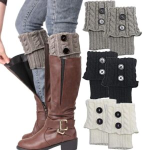 winter cable knit leg warmers, short women crochet boot, black, size normal