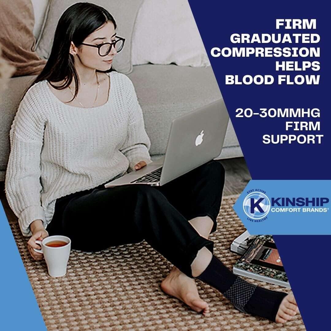 Kinship Comfort Brands Ankle Compression Brace helps with Tendonitis, Arch Support, Reduces Swelling, Neuropathy, Plantar Fasciitis, Foot and Heel Pain Relief