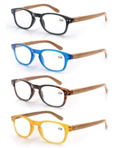 modfans 4 pack reading glasses 1.5 fashion wood-look spring hinges stylish readers men women