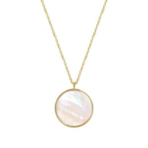 cozlane 14k gold plated mother of pearl shell pendant necklaces | double sided round pendant necklaces cute pendant necklaces for women