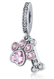 dog paw charm fit for pandora charms bracelet pink heart zircon bead charms birthday jewelry gifts