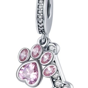 Dog Paw Charm Fit for Pandora Charms Bracelet Pink Heart Zircon Bead Charms Birthday Jewelry Gifts