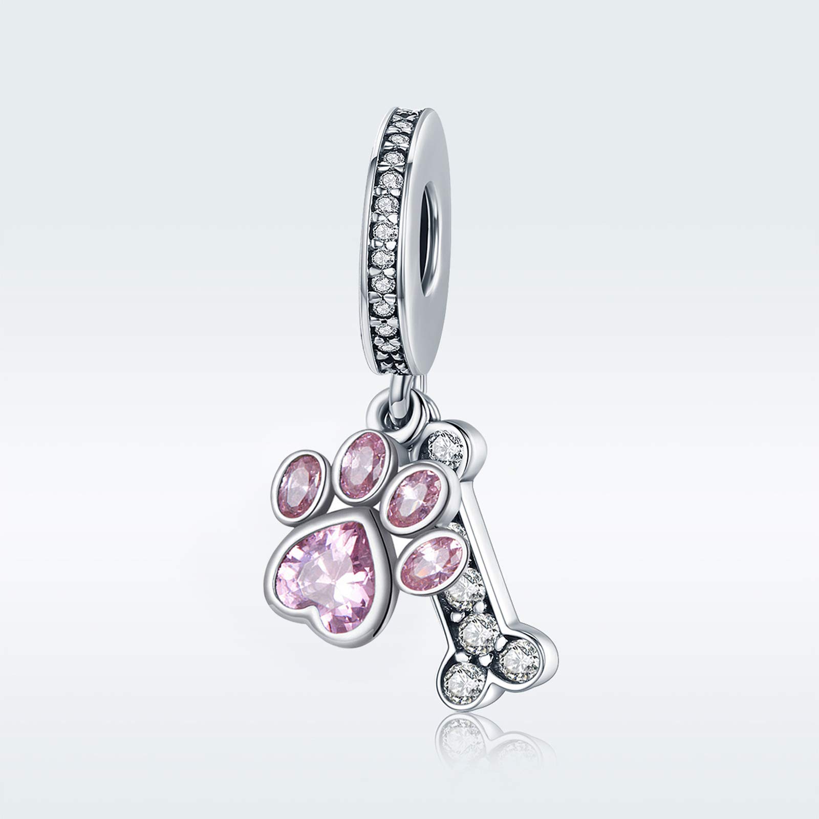 Dog Paw Charm Fit for Pandora Charms Bracelet Pink Heart Zircon Bead Charms Birthday Jewelry Gifts