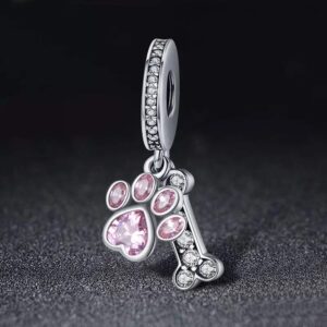 Dog Paw Charm Fit for Pandora Charms Bracelet Pink Heart Zircon Bead Charms Birthday Jewelry Gifts