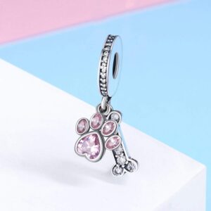 Dog Paw Charm Fit for Pandora Charms Bracelet Pink Heart Zircon Bead Charms Birthday Jewelry Gifts