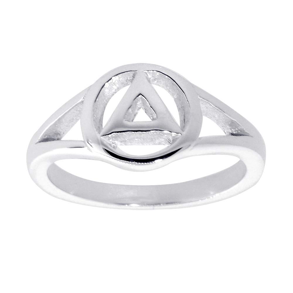 10mm Wide Alcoholics Anonymous AA Sobriety Ring in Sterling Silver - size 5.5