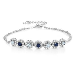 gem stone king 925 sterling silver sky blue aquamarine and blue sapphire tennis bracelet for women (2.27 cttw, gemstone march birthstone, 7 inch with 2 inch extender)