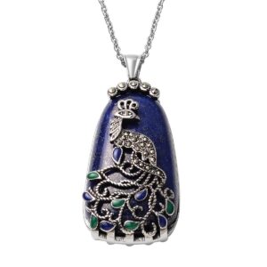 shop lc blue lapis lazuli marcasite peacock necklace for women pendant jewelry chain 20" birthday gifts for women