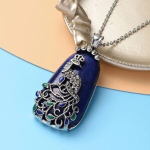 Shop LC Blue Lapis Lazuli Marcasite Peacock Necklace for Women Pendant Jewelry Chain 20" Birthday Gifts for Women