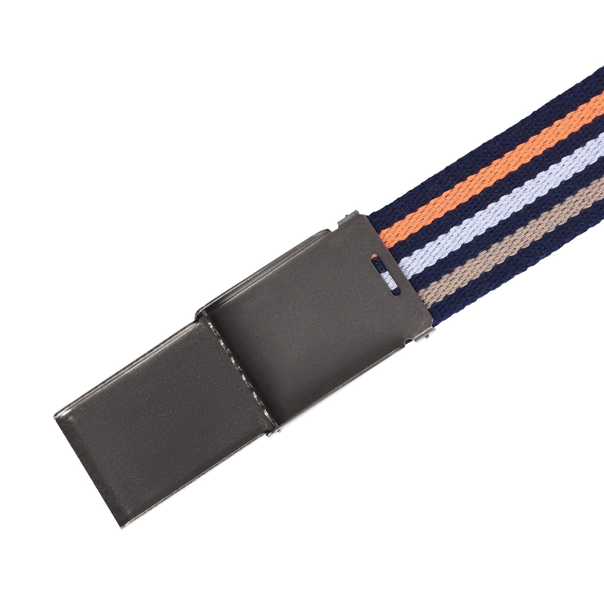 Mile High Life Canvas Web Belt | Cut to Fit Up to 52" | Flip-Top Matte Silver Nickel Buckle (Navy White)