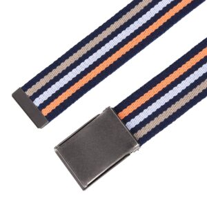 Mile High Life Canvas Web Belt | Cut to Fit Up to 52" | Flip-Top Matte Silver Nickel Buckle (Navy White)