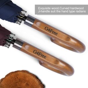 G4Free 52/62inch Wooden J Handle Golf Umbrella Windproof Classic Stick Wedding Cane Umbrellas, Auto Open Cane Hook Handle