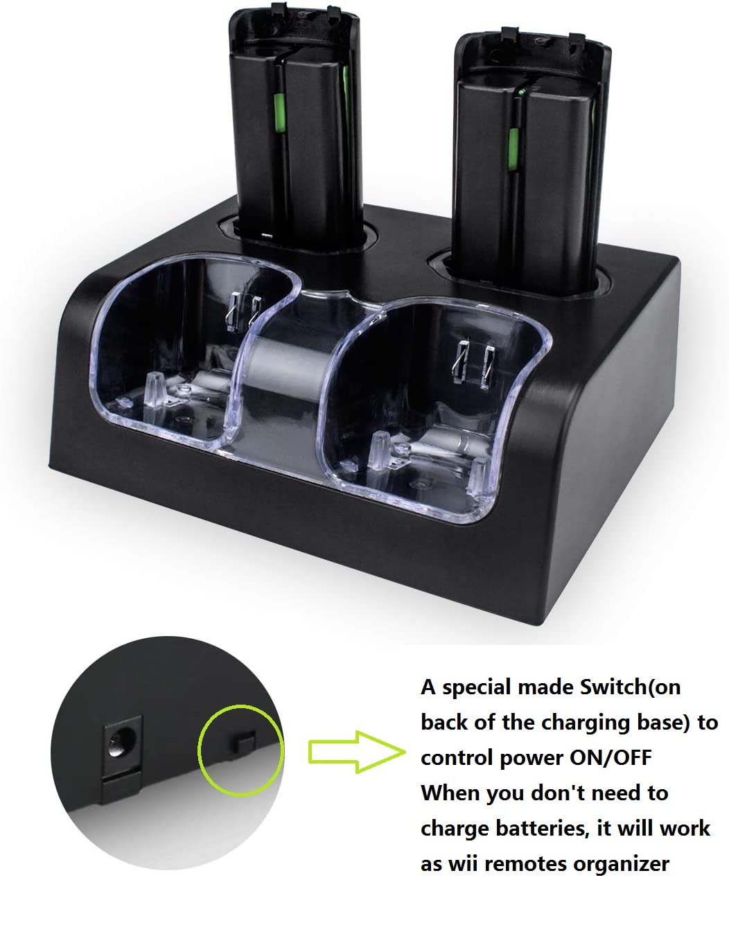 TechKen 4 Charging Ports Charging Station for Wii Controller, Includes 4 Rechargeable Batteries Wii Charger Wii Charger Docking Station (Updated Version)