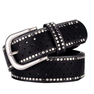 wemi womens retro rivet jean belt western cowgirl punk rock studded bling belts, length 43 inch black