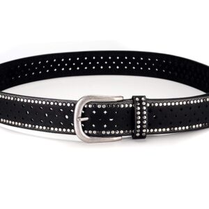 Wemi Womens Retro Rivet Jean Belt Western Cowgirl Punk Rock Studded Bling Belts, Length 43 inch Black