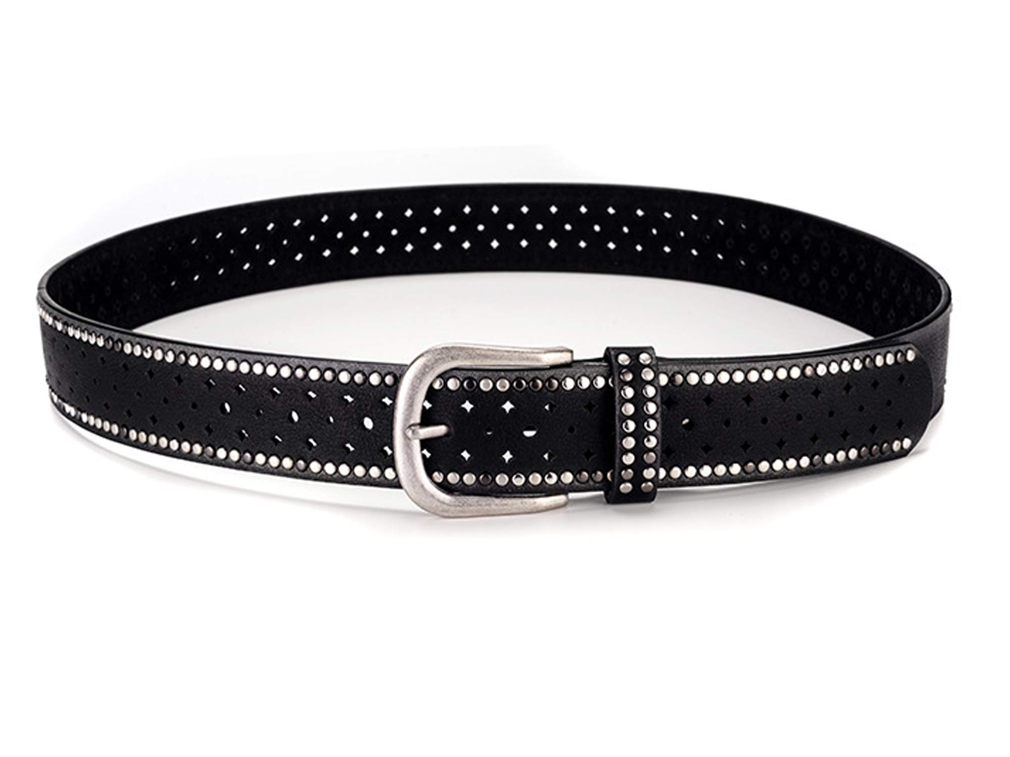 Wemi Womens Retro Rivet Jean Belt Western Cowgirl Punk Rock Studded Bling Belts, Length 43 inch Black