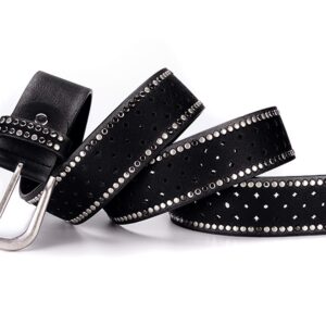 Wemi Womens Retro Rivet Jean Belt Western Cowgirl Punk Rock Studded Bling Belts, Length 43 inch Black