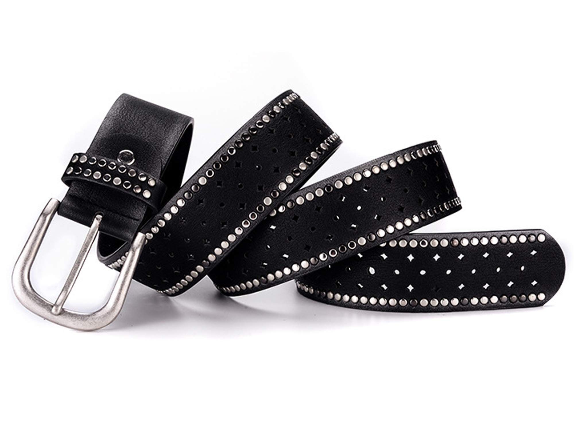 Wemi Womens Retro Rivet Jean Belt Western Cowgirl Punk Rock Studded Bling Belts, Length 43 inch Black