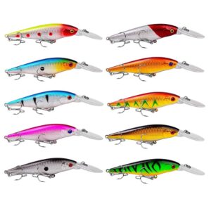 OriGlam 10 Pack Fishing Lures Hard Baits, 3D Eyes Minnow Fishing Lures Crankbait, Swimbait Fishing Tackle Lure Kit for Freshwater/Saltwater/Topwater, Bass, Trout, Walleye, Redfish