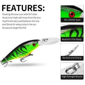 OriGlam 10 Pack Fishing Lures Hard Baits, 3D Eyes Minnow Fishing Lures Crankbait, Swimbait Fishing Tackle Lure Kit for Freshwater/Saltwater/Topwater, Bass, Trout, Walleye, Redfish