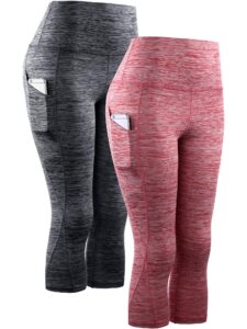 neleus women's 2 pack yoga capris running leggings with pockets,9034,black,red,s,eu m