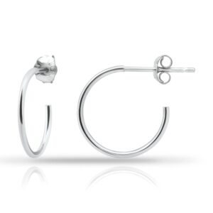 hoops & loops 925 sterling silver open 1.5mm thin polished round c-hoop earrings, 15mm