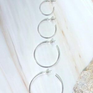 Hoops & Loops 925 Sterling Silver Open 1.5mm Thin Polished Round C-Hoop Earrings, 15mm