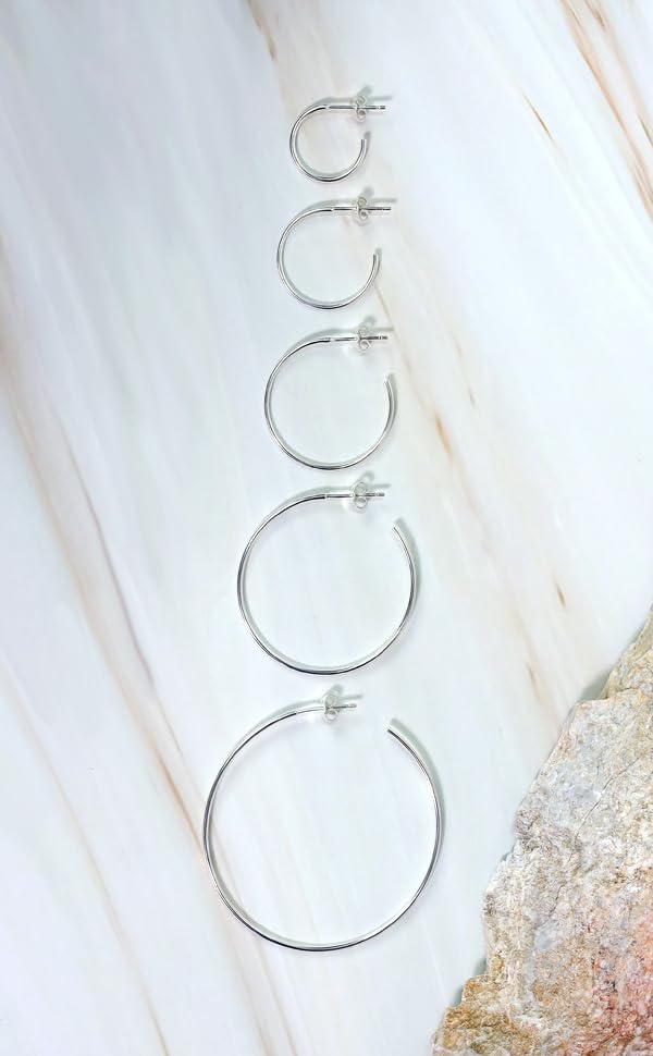 Hoops & Loops 925 Sterling Silver Open 1.5mm Thin Polished Round C-Hoop Earrings, 15mm