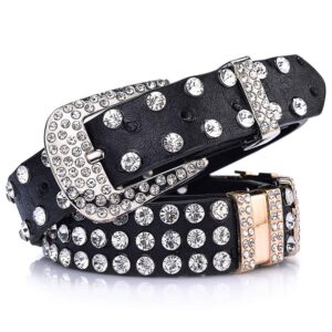 women's western cowgirl rhinestone studded bling belt, luxury designer jeans women belt length 41 inch black