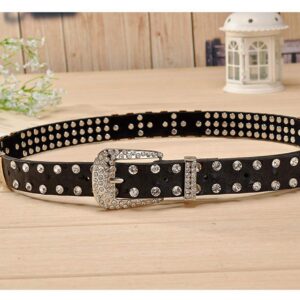 Women's Western Cowgirl Rhinestone Studded Bling Belt, Luxury Designer Jeans Women Belt Length 41 inch Black