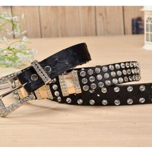 Women's Western Cowgirl Rhinestone Studded Bling Belt, Luxury Designer Jeans Women Belt Length 41 inch Black