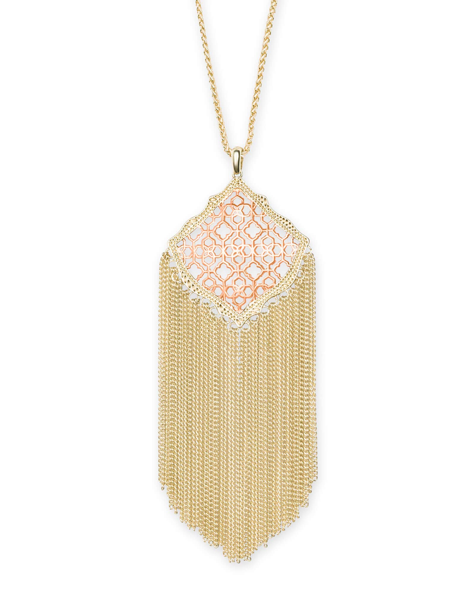 Kendra Scott Kingston Long Pendant Fringe Necklace for Women in Mixed Metal Filigree, Fashion Jewelry, 14k Gold-Plated and 14K Rose Gold-Plated