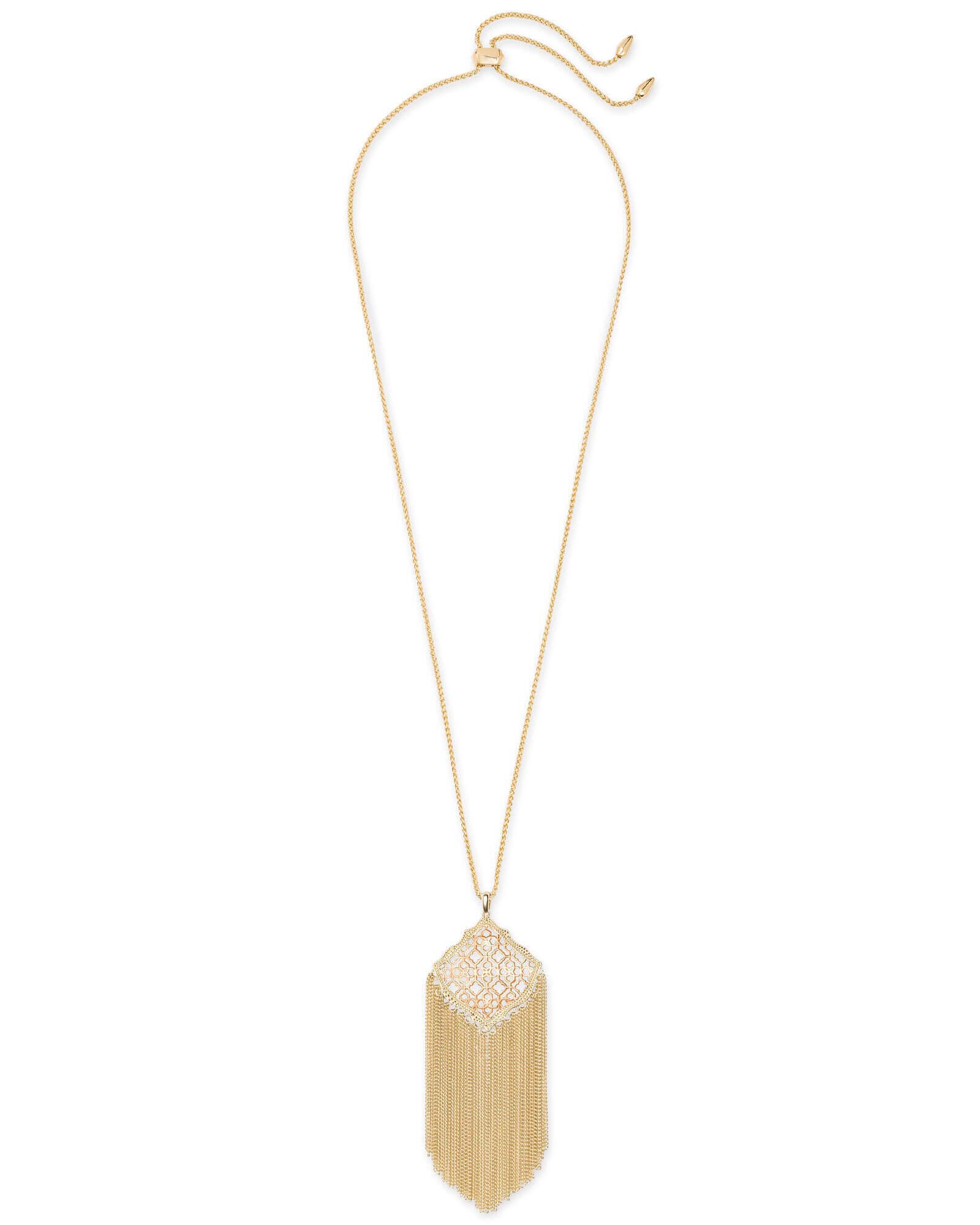 Kendra Scott Kingston Long Pendant Fringe Necklace for Women in Mixed Metal Filigree, Fashion Jewelry, 14k Gold-Plated and 14K Rose Gold-Plated