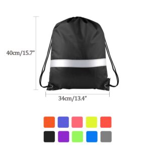 KUUQA 15 Pack Drawstring Backpack Bag with Reflective Strip, String Backpack Cinch Sack Backpack for Yoga Sport Gym Traveling