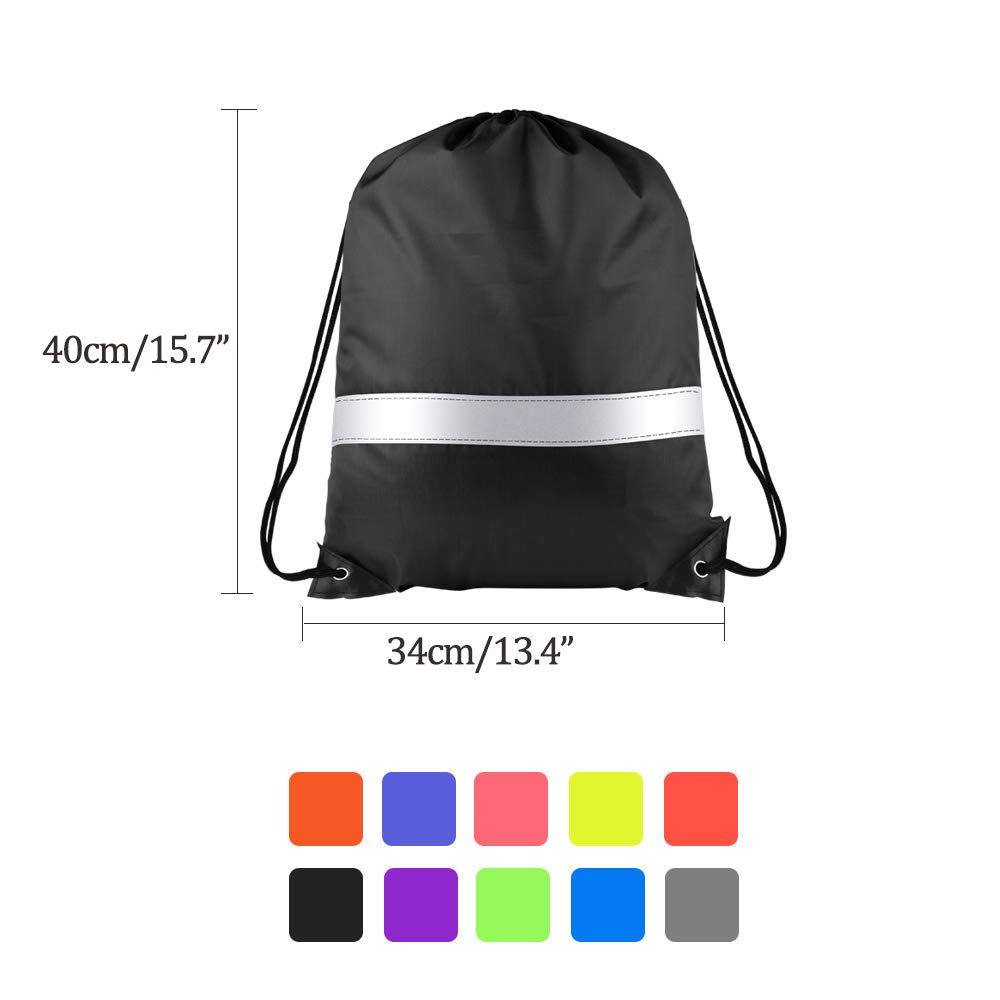 KUUQA 15 Pack Drawstring Backpack Bag with Reflective Strip, String Backpack Cinch Sack Backpack for Yoga Sport Gym Traveling