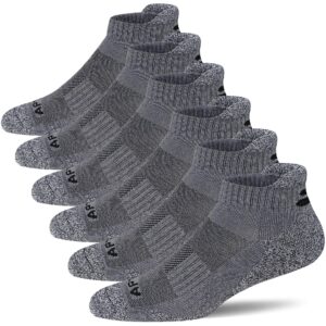 APTYID Men's Performance Cushion Ankle Athletic Running Socks, Dark Gray, Size 9-12, 6 Pairs