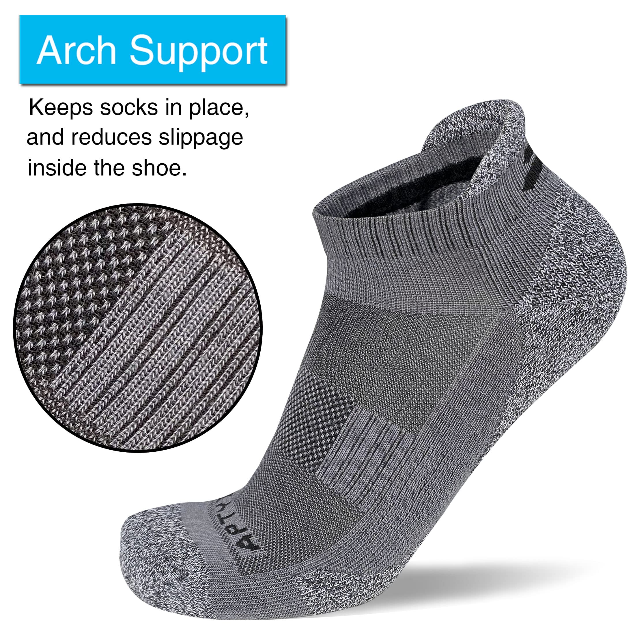 APTYID Men's Performance Cushion Ankle Athletic Running Socks, Dark Gray, Size 9-12, 6 Pairs