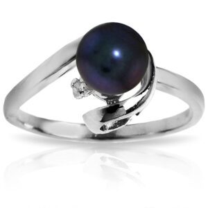 galaxy gold gg 14k solid white gold ring with natural 1.01 carat black pearl and diamond - size 7.0