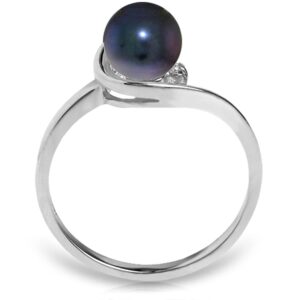 Galaxy Gold GG 14k Solid White Gold Ring with Natural 1.01 Carat Black Pearl and Diamond - Size 7.0