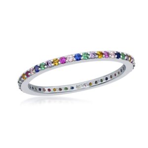 beaux bijoux cz simulated rainbow diamond eternity ring for women | sterling silver band ring | cubic zirconia created gemstone ring | fine thin stacking ring