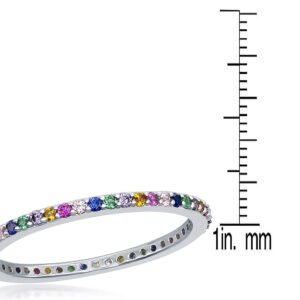 Beaux Bijoux CZ Simulated Rainbow Diamond Eternity Ring for Women | Sterling Silver Band Ring | Cubic Zirconia Created Gemstone Ring | Fine Thin Stacking Ring