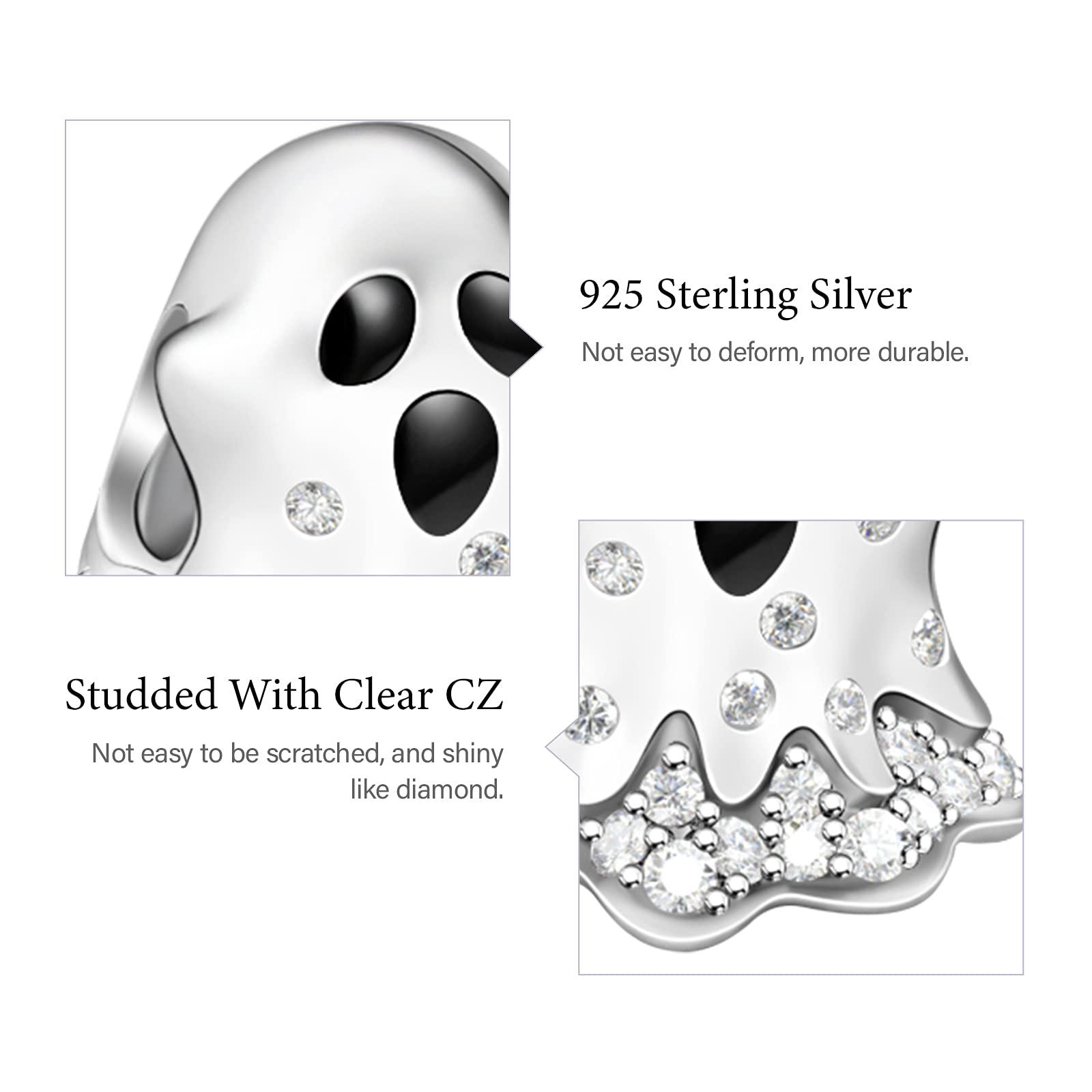 GNOCE Halloween Ghost Charms for Bracelet 925 Sterling Silver Horror Christmas Bead Charms For Women Jewelry Gift Fit Necklace